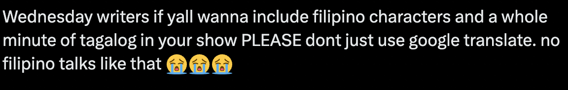 The Internet Is Divided Over the Unexpected Tagalog Dialogue on "Wednesday"